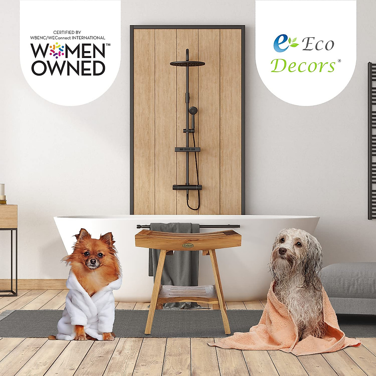 EcoDecors, 18 inch, Natural, Teak Shower Bench, Teak Shower Stool, Teak Bench Shower, Teak Shower Seat, Teak Shower Chair, Teak Stool, Shower Benches Teak