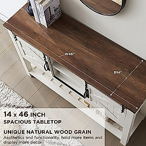 OKD Entryway Table with Sliding Barn Doors, 46" Farmhouse Console Table with Storage Shelf, Rustic Sofa Table Behind Couch, Entry Table for Hallway, Entry Way, Living Room, Foyer, Antique White