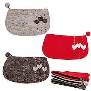 Simply Inspired Handmade Wool Heart Purse Cosmetic Pouch - Mini Cosmetic Pouch - Small Makeup Bag - Travel Red Heart Bag Is a Great Gift for Women - Set of 3