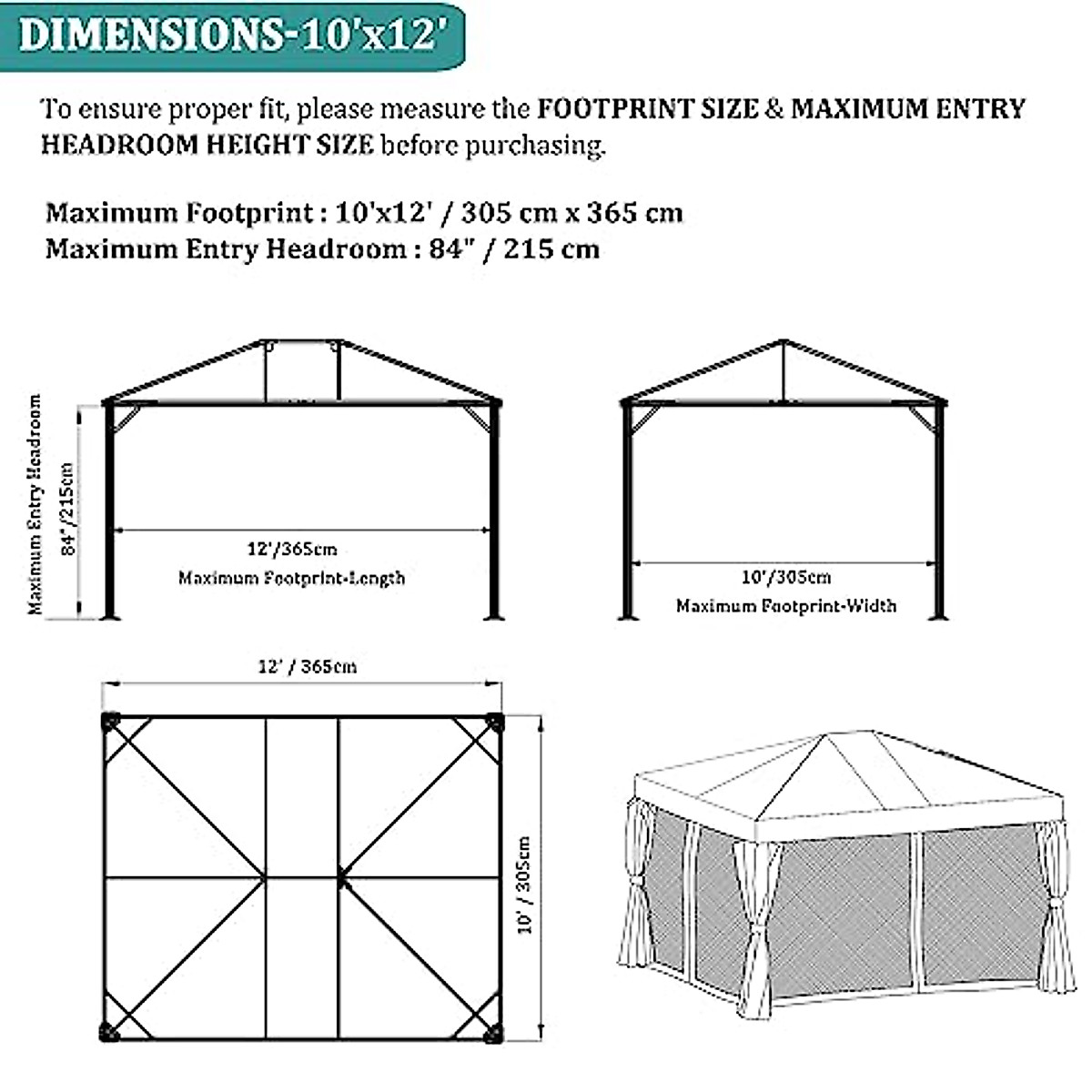 DURCOVER Gazebo Mosquito Netting 10x12ft, Replacement Universal Gazebo Netting with Zippers for Outdoor Garden Patio Gazebo 4-Panel Screen Sidewalls, Brown (Mosquito Net Only)