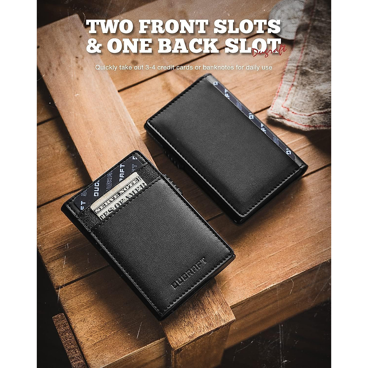 DUGRAFT Pop Up Wallet with ID Window, Minimalist Front Pocket Credit Card Holder for Men, Slim RFID Blocking Bifold Metal Card Case for 10 Cards, Cash