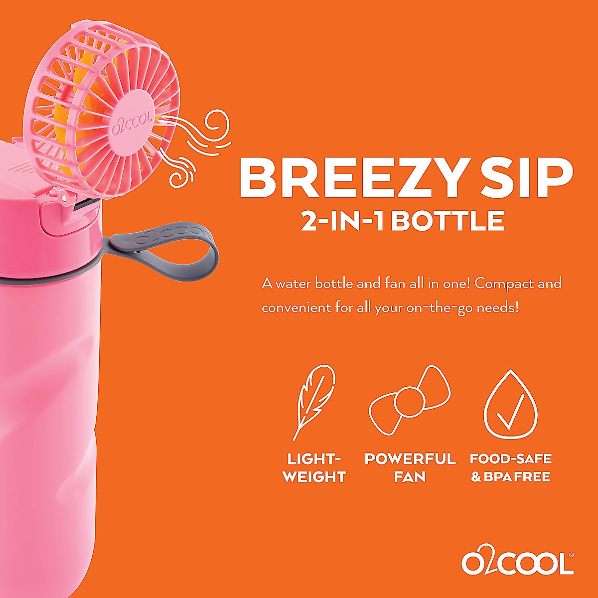 O2COOL Pink Sip Breezy Fan, 1 EA