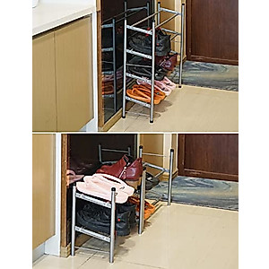 LNYZQUS 4-Tier Expandable Shoe Rack,Sturdy Shoe Shelf Shoe Organizer For Closet,Metal Adjustable Closet Shoe Racks Skinny Shoe Stand For Bedroom Closet-Grey