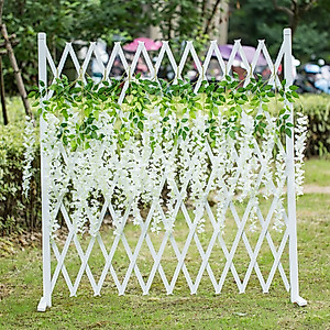 Kmorenew White Wisteria Hanging Flowers - 12 Pack 3.6 Feet/Piece Artificial Fake Wisteria Vine Rattan Hanging Garland Silk Flowers String for Home Party Wedding Garden Outdoor Décor