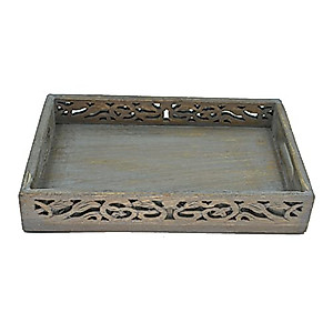 STORE INDYA Vintage Rustic Wooden Serving Trays with Handle - Set of 3 - Large, Medium and Small - Nesting Multipurpose Trays