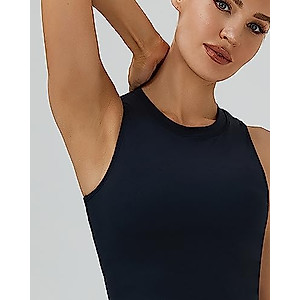 Oalka Women's High Neck Longline Sport Bras Padded Workout Crop Tops Yoga Tank Tops Black XXL