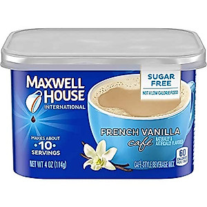 Maxwell House International Sugar Free French Vanilla Cafe Instant Coffee, Caffeinated, 4 Oz Can (Pack-8)