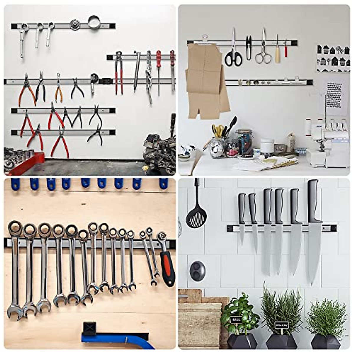 Rechabite 6 Pieces 12" Magnetic Tool Holder Strip, Stainless Steel Surface Tool Magnet Bar, Metal Tool Organizer Rack for Garage Organization, Easy To Install in Workshop, Mounting Screws Included