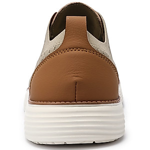 VILOCY Men's Casual Dress Sneakers Oxfords Business Shoes Lace Up Lightweight Comfortable Breathable Walking Knit Mesh Fashion Sneakers Tennis Khaki,EU44