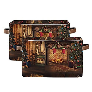 Kigai Storage Basket Fairy Hut and Christmas Tree Storage Bin with Handle, Large Storage Cube Collapsible for Shelves Closet Bedroom Living Room 1PC