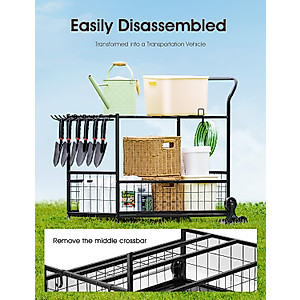 Heavy-Duty Garden Tool Organizer for Garage with 2 Stair-Climbing Wheels, Lawn & Yard Tool Storage Rack, Garage Tool Cart with Lockable Wheels, Outdoor Garden Tool Storage for Sheds