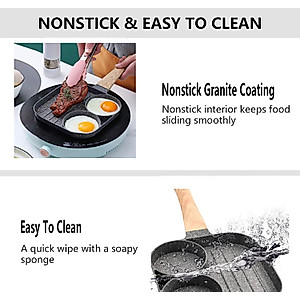JUSTUP Nonstick Egg Frying Pan, 3-in-1 Nonstick Pan Divided Grill Frying Pan, Heat Resistant Handle 3 Section Skillet Mini Pancake Pan, Cooking Pan for Breakfast, Egg, Bacon and Burgers, 7.3 in