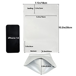 50 Pieces Large Stand Up Pouchs for Food Storage Resealable Smell Proof Ziplock Bags Holographic Packaging Pouch Bag White