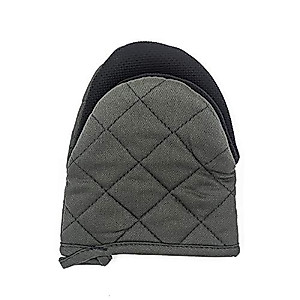 1 Pair Short Oven Mitts, Heat Resistant Silicone Kitchen Mini Oven Mitts for 500 Degrees, Non-Slip Grip Surfaces and Hanging Loop Gloves, Baking Grilling Barbecue Microwave Machine Washable (Gray)