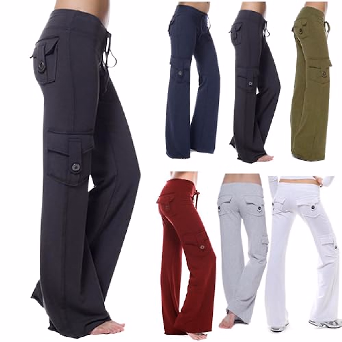 Xdegoge 2023 Cloths Women's Retro Cargo Pants Baggy Pants Wide Leg Yoga Elastic Waistband Multiple Pockets with Button Casual Trousers Cyber Sale Monday Deals