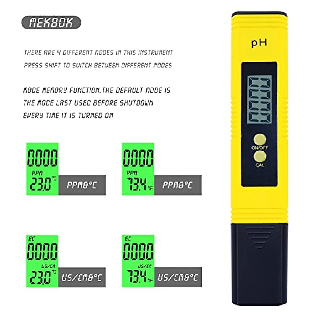 MEKBOK Hydroponics pH Meter Digital PH Test Pen 0.01 high-Precision Thermometer, Measuring Instrument and Thermometer, Suitable for hydroponics, Home Drinking and Aquarium