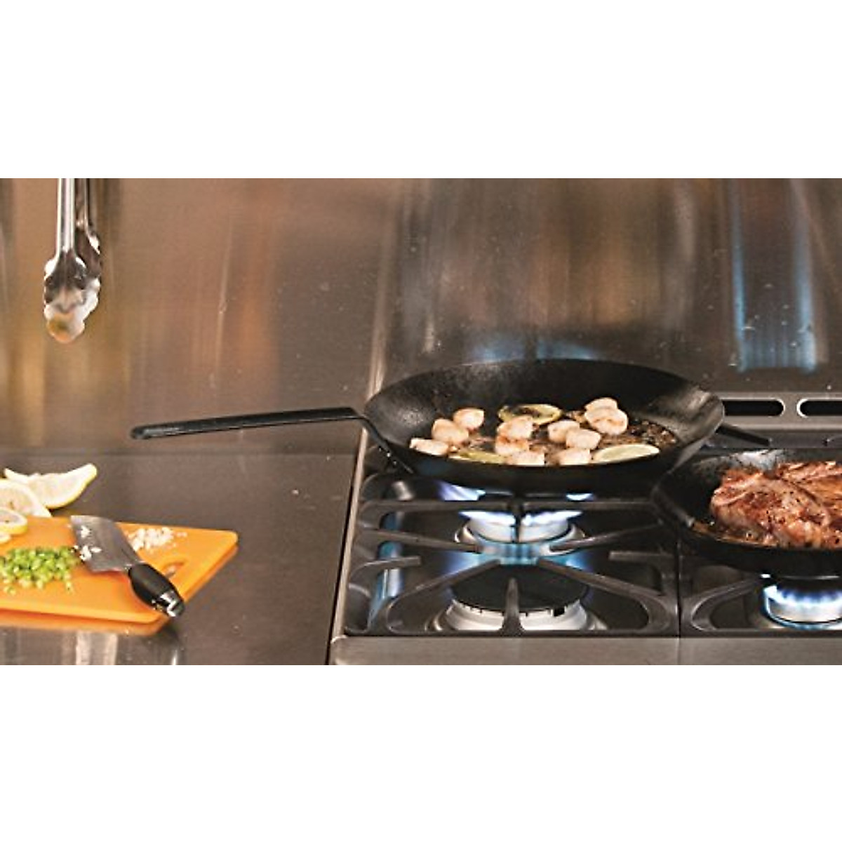 Lodge CRS12 Carbon Steel Skillet, Pre-Seasoned, 12-inch & Manufacturing Company GL12 Tempered Glass Lid, 12", Clear