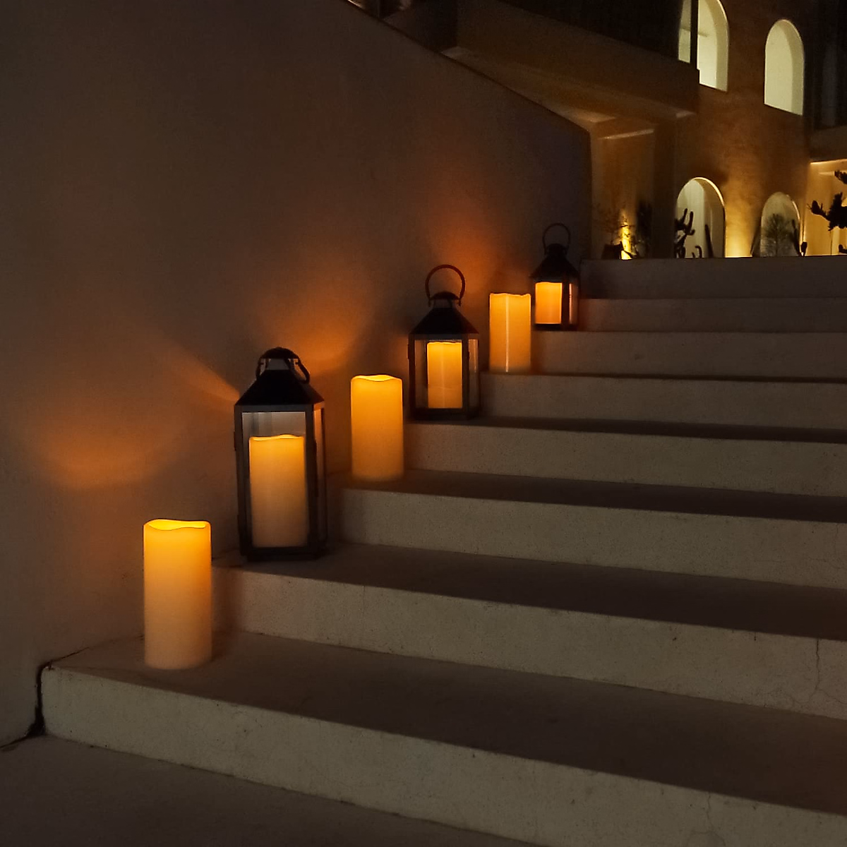 5plots 4" x 10" Single Waterproof Outdoor Flameless Candles, Battery Operated Flickering LED Pillar Candles with Remote and Timers for Indoor Outdoor Lanterns, Long Lasting, Large