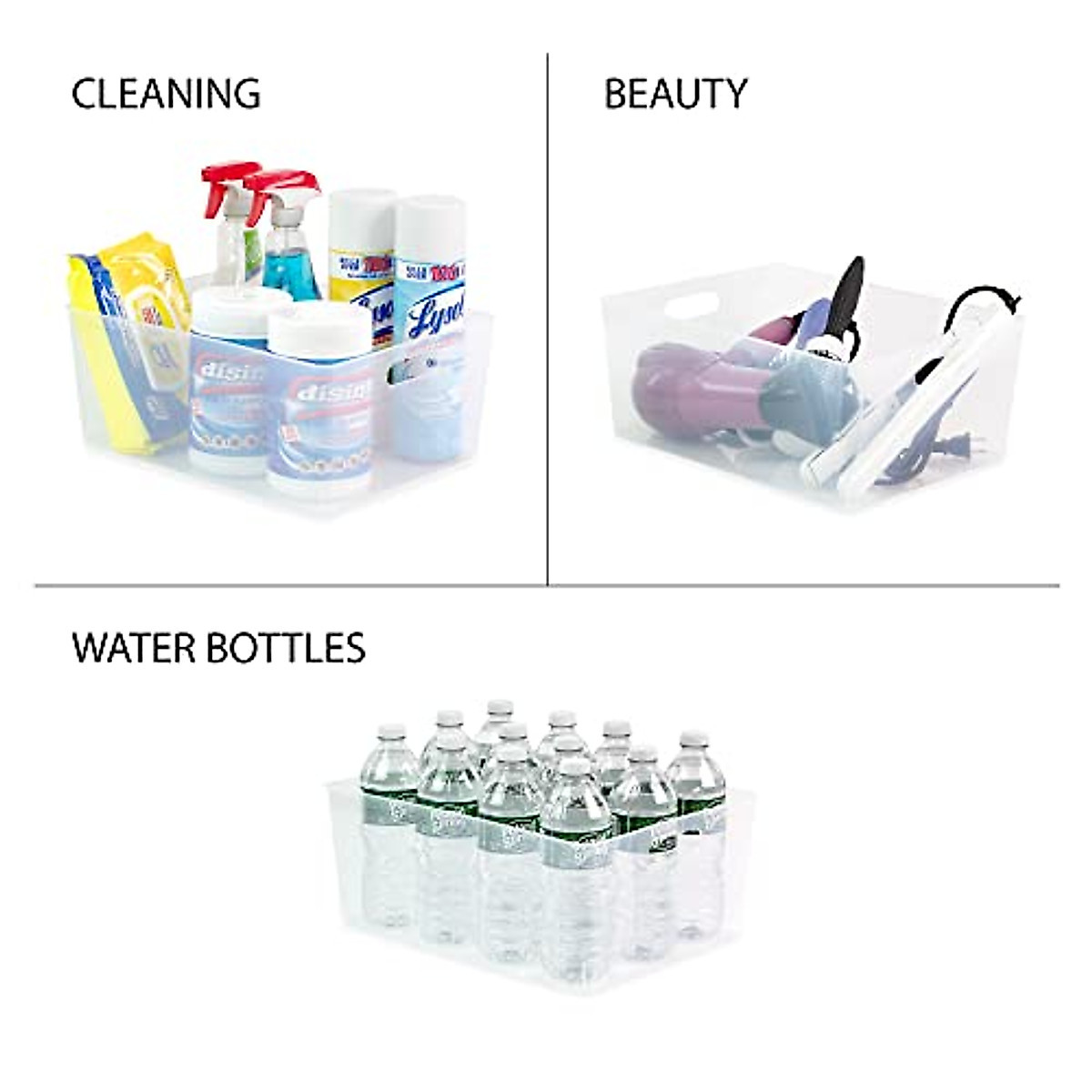 Isaac Jacobs 3-Pack XL Clear Storage Bin (13.9” x 10.6” x 5.75”) Set w/ Cut-Out Handles, Plastic Organizer, Multi-Use, Home, Office, Pantry, Closet, Kitchen