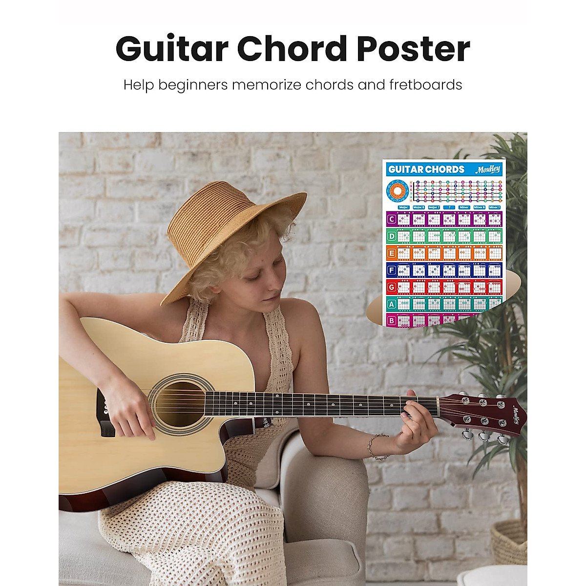 Moukey 41" Acoustic Guitar for Beginners Adults 4/4 Guitarra Acustica with Chord Poster, Gig Bag, Tuner,Steel Strings, Capo, Strap, Natural
