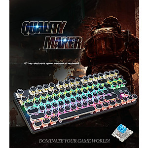 Type Writer Keyboard, Typewriter-Style Steampunk Mechanical Gaming Keyboards Blue Switch with 9 True RGB Backlight Modes and 87-Key Wired Keyboard with Spill-Resistant (Round Keycaps)