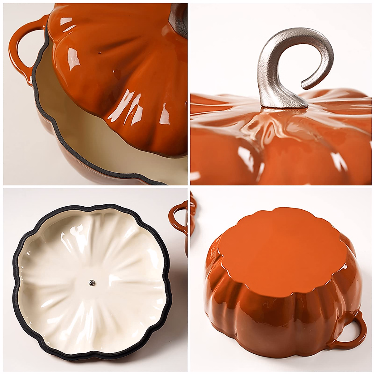 QQXX 4QT Pumpkin Cocotte,Pumpkin Cast Iron Dutch Oven,3.7l Pumpkin Pot Casserole with Lid and Handles,Non-Stick Stew Pot Soup Pot Halloween Cooking Pot for Soup Porridge Stew Gift
