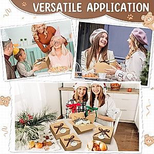 Leyndo 24 Sets Christmas Paper Gift Boxes with Stuffed Bear 8 x 8 x 4 Inch Bulk Large Christmas Gift Box with Lid Ribbon for Wedding Bridal Baby Shower Birthday Party Favor (Wood Round Tags)