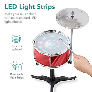 Best Choice Products 18-Piece Kids Beginner Drum Kit, Musical Instrument Toy Drum Set for Music Practice w/LED Lights, Bass, Toms, Snare, Cymbal, Stool, Stand Drumsticks - Red