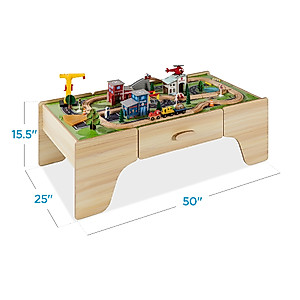 Best Choice Products Large 50in 35-Piece Train Table, Multipurpose Wooden Toy Activity Playset for Children w/Tracks, Reversible Top - Natural