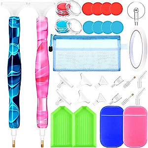 Outus 5D DIY Diamond Painting Tools with 2 Pieces Handmade Resin Diamond Painting Pen, Anti-Slip Mat, Plastic Diamond Trays, Clay Box, Drill Point Accessories Kits for Adults and Kids DIY Craft Arts