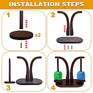 Yarn Holder for Knitting and Crocheting, Magnetic Pendulum Wooden Yarn Holder with 2 Spindles, Crochet Gift for Knitting Lovers (Mahogany-Colored-2 Spindle)