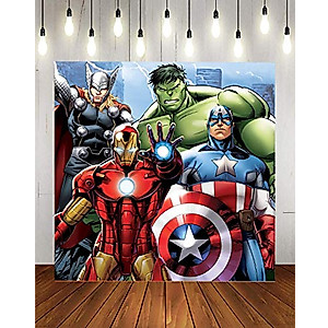 Avengers Backdrops Superhero Boys Kids Birthday Party Background Supercity Cospaly Baby Shower Banner Photography Cake Table Decoration Supplies Photo Studio Booth Props 6x6ft