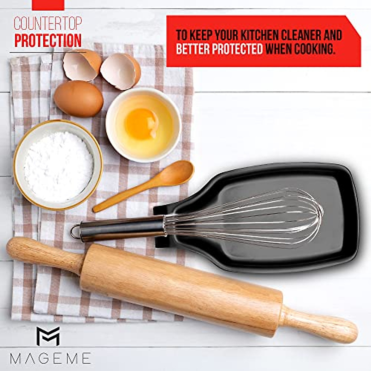 Black Spoon Rest, MAGEME Stainless Steel Spoon Rest for Stove Top, Perfect Cooking Utensil Rest, Ladle Rest, Spatula Rest, Large Spoon Rest for Kitchen Counter, Multipurpose, Dishwasher Safe