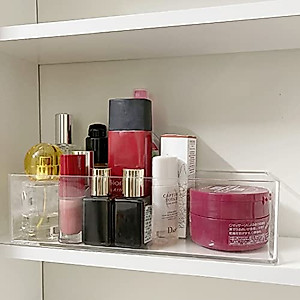 POPPEYGO Stackable Clear Drawer Organizers Small Makeup Vanity Storage Bins Trays and Office Desk Drawer Dividers Single Compartment 2 Pack