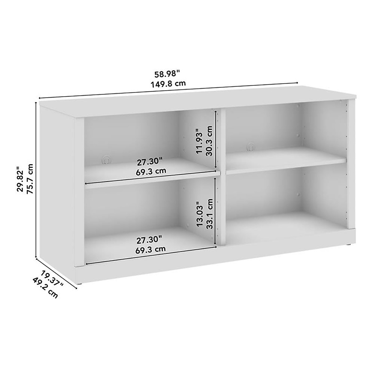 Bush Business Furniture Hampton Heights 60W Low Bookshelf in White, Horizontal Bookcase Storage for Home Office or Living Room