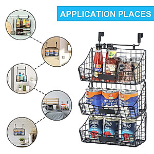 Over Cabinet Door Organizer, Storage Basket 3 Pack with Name Plate Hang Over the Door Railing Grid Panel for Kitchen Pantry Bathroom Laundry, Holds Shampoo Cleaning Supplies Spice Dish Soap
