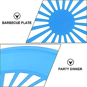 Hemoton 12pcs Barbecue Plates Non- Stick Grill Plate Platic Dinner Plate Hollow- out BBQ Paper Plate Holder BBQ Supplies Blue