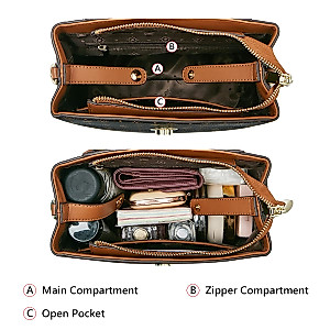 NC FOXER Small Backpack for Women, PVC Artificial Leather Signature Pattern Ladies Crossbody Bags with 2 Adjustable Shoulder Strap (brown)