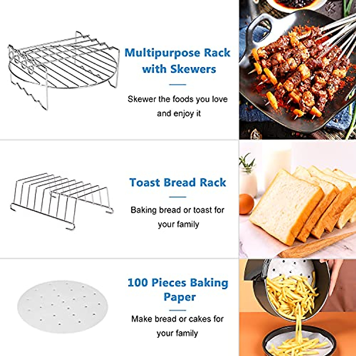 Air Fryer Accessories,14 pcs 8 Inch Air Fryer max xl Accessories,Power xl Air Fryer Accessories 5 QT Accessories Air Fryer 5.8 QT air fryer tools air fryer rack,for All Brands of Fryers (3.7QT-6.8QT)