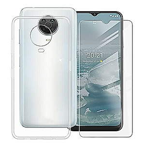 HHUAN Case for Nokia G20 (6.52 Inch) with Tempered Glass Screen Protector, Clear Soft Silicone Protective Cover Bumper Shockproof Phone Case for Nokia G20 - Clear