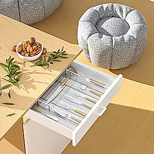 NIUBEE Expandable Kitchen Drawer Organizer for Flatware and Utensils,Clear Acrylic Adjustable Silverware Tray for Drawer,Office,Bathroom Supplies-9 Compartments