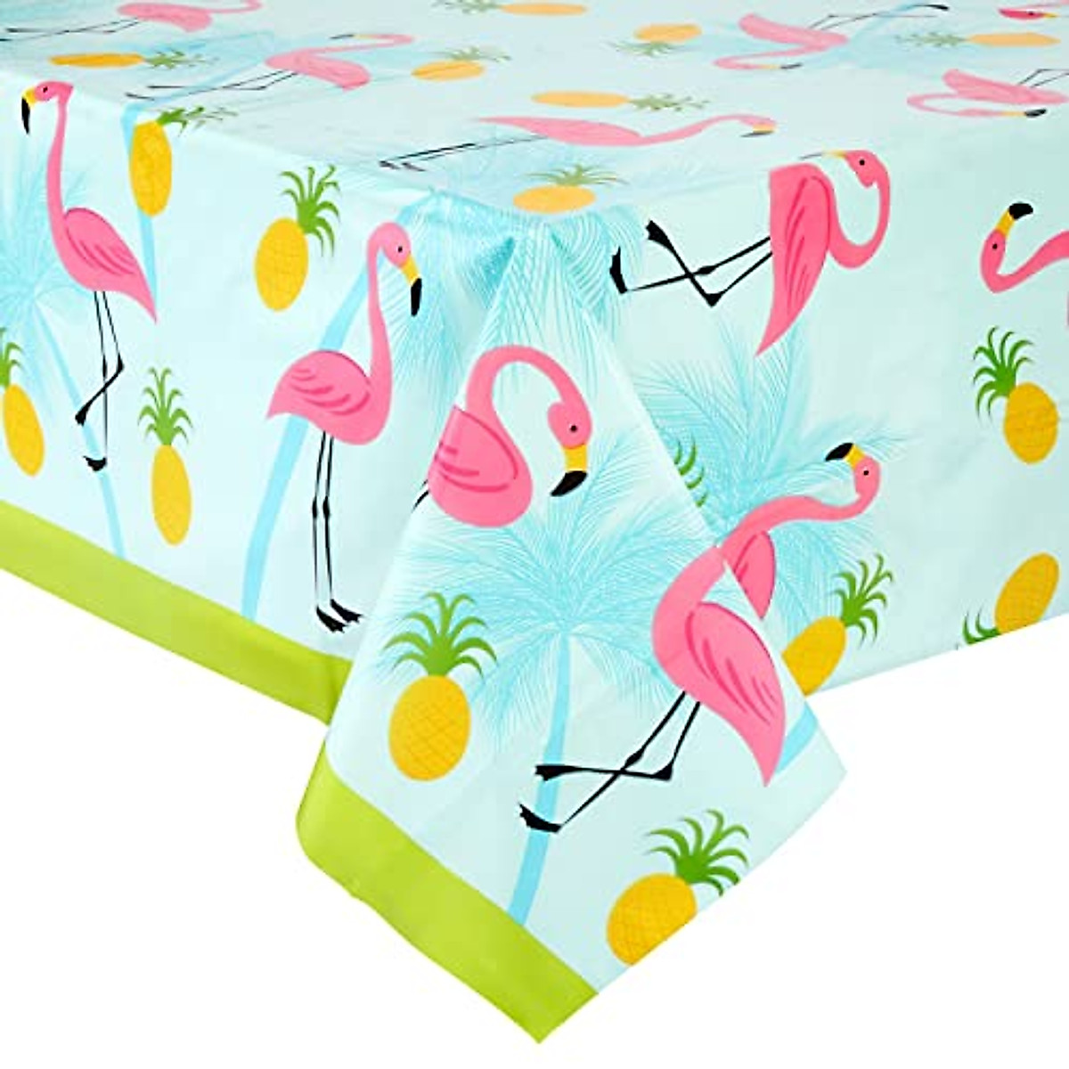 Juvale 3-Pack Flamingo Tablecloth for Pineapple Birthday Decorations, Plastic Table Cover for Tropical Hawaiian and Flamingo Party Supplies, Summer Pool Party (54x108 Inches)
