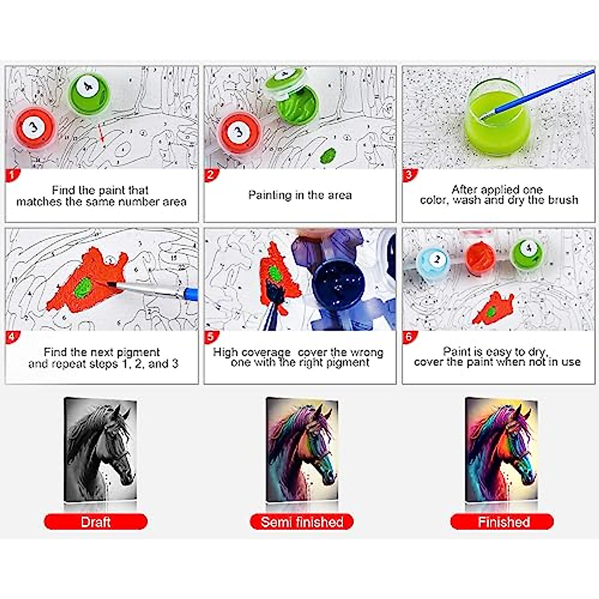 TISHIRON Horse Paint by Numbers for Adults Kids Beginners, Animal DIY Acrylic Painting Kit,Paint by Numbers on Canvas,Drawing Paintwork Modern Home Wall Deco(16x20Inch), (ZBB-SZH-481-ST)