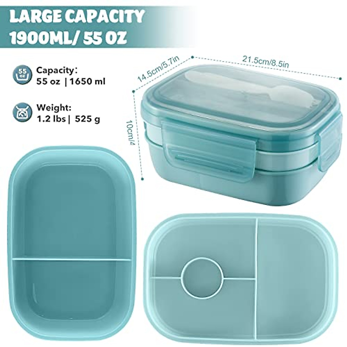Landmore 4 Pack Bento Lunch Box, 3 Compartment Meal Prep Containers Lunch Box for Adult, Wheat Straw - Durable BPA Free Eco-Friendly Reusable Food Storage Containers, Suitable for Work, Travel