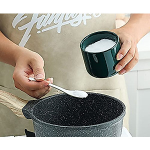 RockTrend Simple Pure Color Ceramic Spice Jar Seasoning Box Condiment Pot Sugar Bowl with Bamboo Lid and Spoon