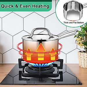 Homikit 2QT Saucepan with Lid, 2 Quart Stainless Steel Small Sauce Pan, Tri-ply Composite Bottom, Heavy Duty Induction Cooking Pot for Warming Milk, Making Pasta, Boiling Soup, Dishwasher Safe