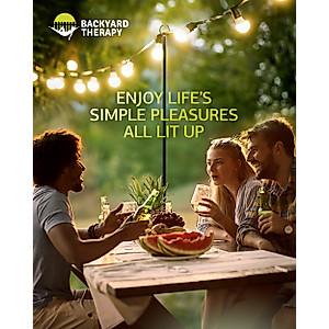 BACKYARD THERAPY Outdoor String Light Poles - 9ft Pole for Hanging Lights Outside - Galvanized & Powder Coated - Secure Ground Grip Stand - Garden, Deck, or Patio Area Lighting (2-Pack)