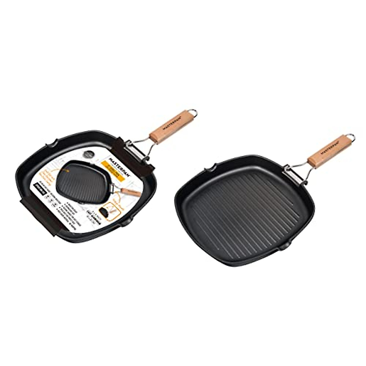 MasterPan Non-Stick Grill Pan Wooden, 11", Folding Handles