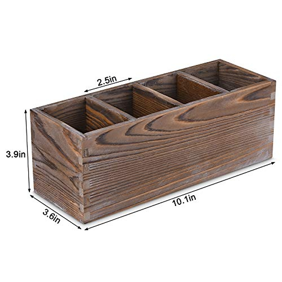 WuGeShop Wood Remote Control Holder 4 Compartments, Rustic Wooden Table TV Remote Caddy, Multi-use Desktop Remote Storage Organizers for Controller, Pencils, Pens, Phones