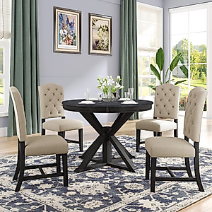 LUMISOL Wooden Extendable Round Dining Table and Chairs Set for 4-6 Persons Farmhouse 5 Piece Kitchen Table Set for Saving Space, Espresso Round